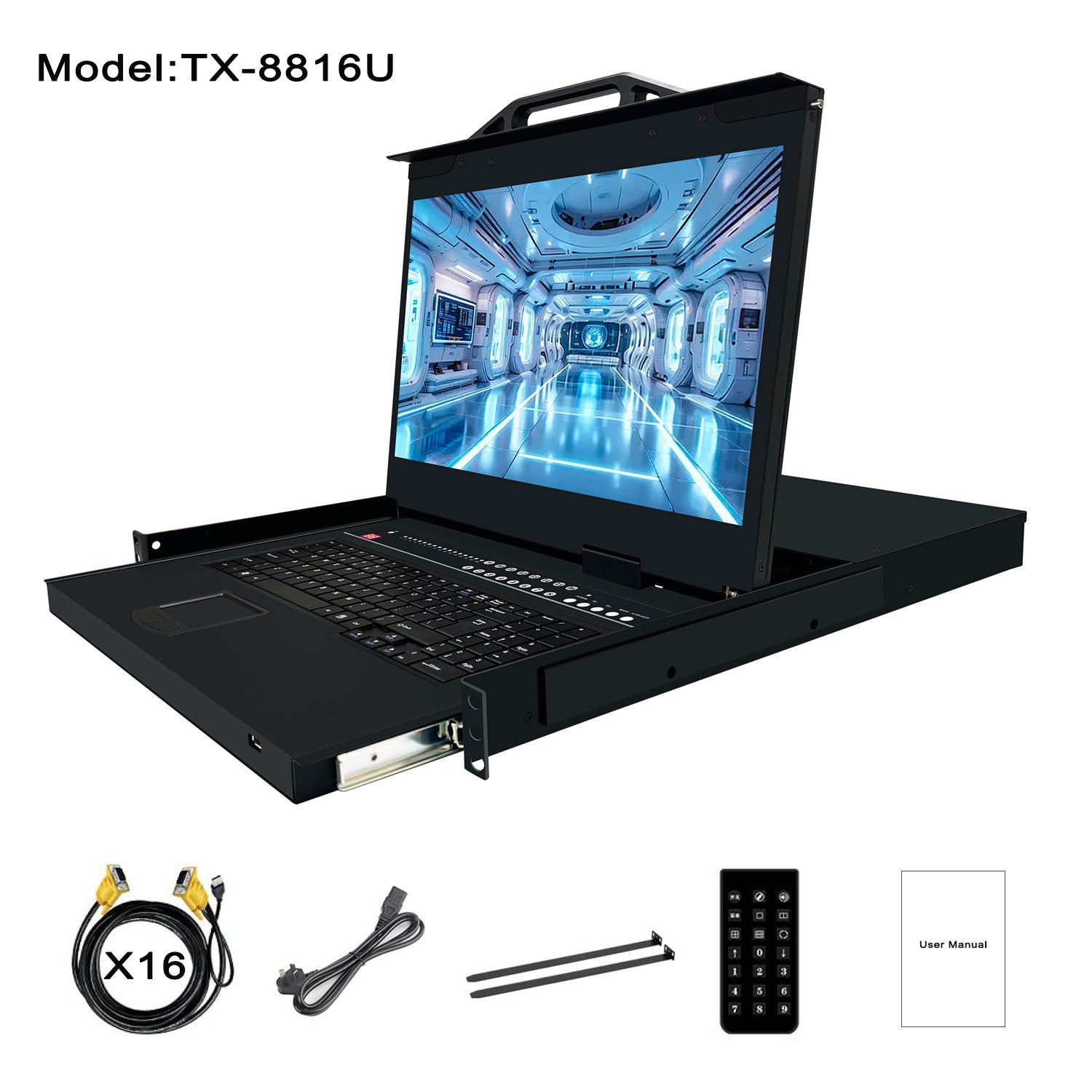 16 ports 18.5” LED VGA RackMount KVM Switch, Support Up to 1920*1080