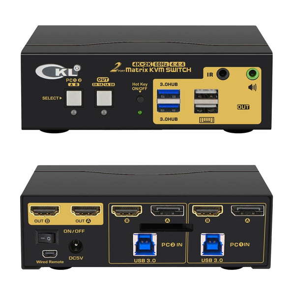 CKL 2x2 Matrix DisplayPort +HDMI KVM Switch Dual Monitor USB 3.0 4K 60 ...